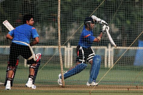 Sachin Tendulkar And Suresh Raina Bats In The Nets Espncricinfo