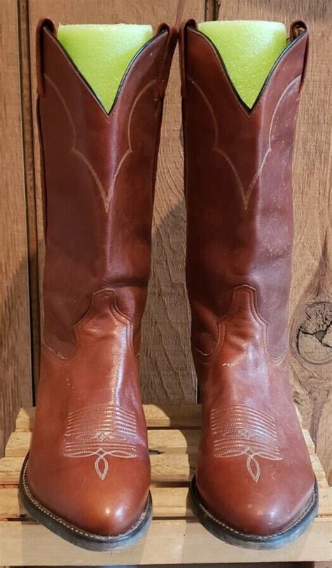 Tony Lama Western Cowboy Boots Whiskey Brown Leather Gem