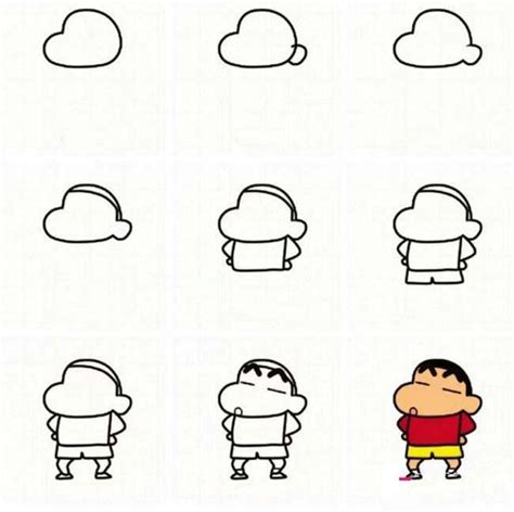 蜡笔小新简笔画教程步骤图：怎么画蜡笔小新 制作系手工网