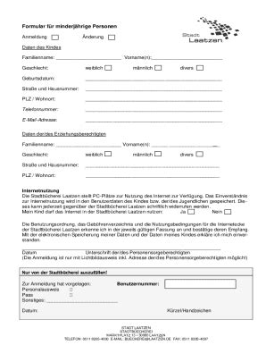 Ausfüllbar Online Formular fr minderjhrige Personen Stadtbcherei