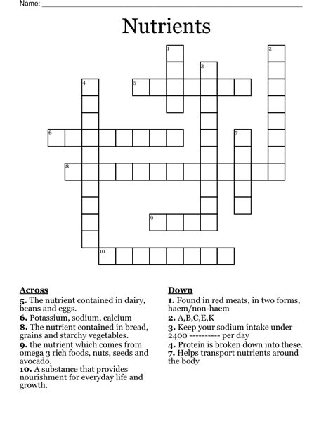 Nutrition Crossword Puzzle Wordmint Answers Francis Muniz S Crossword