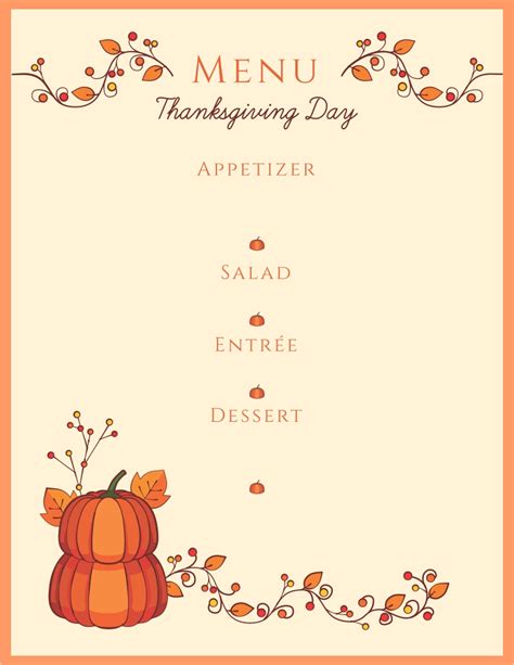 Free Printable Thanksgiving Menu Template