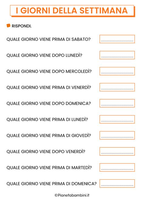 I Giorni Della Settimana Schede Per La Classe Prima Pianetabambini It