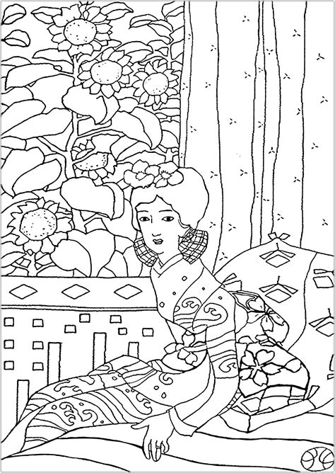 Geisha Yumeji Takehisa Coloriages de Japon à imprimer pour adultes
