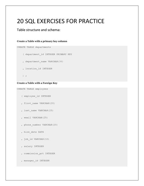 20 𝐒𝐐𝐋 𝐏𝐫𝐚𝐜𝐭𝐢𝐜𝐞 𝐞𝐱𝐞𝐫𝐜𝐢𝐬𝐞𝐬 𝐰𝐢𝐭𝐡 𝐬𝐨𝐥𝐮𝐭𝐢𝐨𝐧s 20 SQL EXERCISES FOR