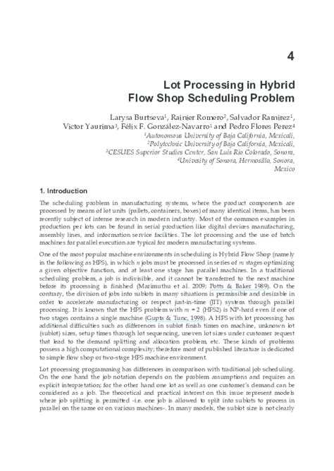 pdf lot processing in hybrid flow shop scheduling problem salvador ramírez