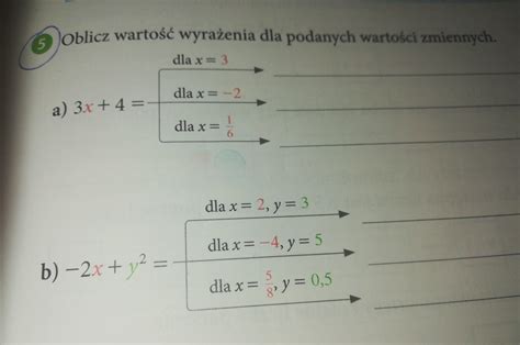 oblicz wartość wyrażenia dla podanych wartości zmiennych Brainly pl
