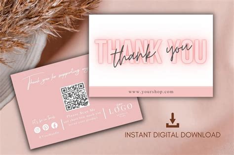 Small Business Thank You Card Template Qr Code Business Card Etsy Qr