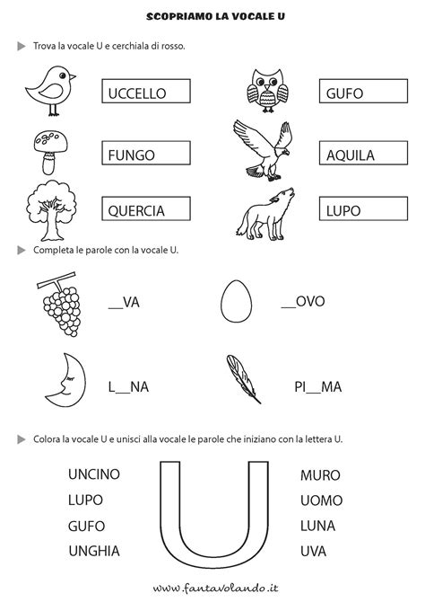 Schede Didattiche Di Italiano Scopriamo La Vocale U Fantavolando