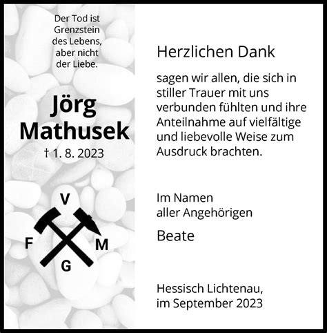 Traueranzeigen von Jörg Mathusek Trauer HNA de