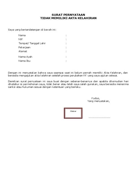 Contoh Surat Pernyataan Tidak Memiliki Akta Kelahiran 48 Koleksi Gambar