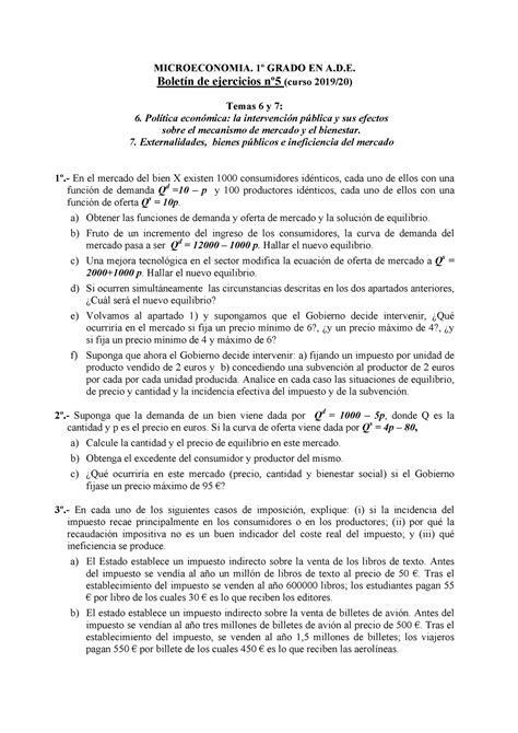 Boletín 5 Microeconomía 1º ADE Con algunos ejercicios resueltos