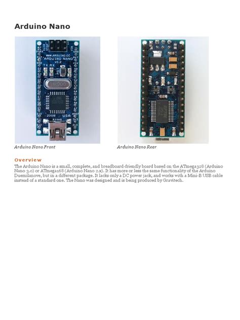 an overview of the arduino nano a small breadboard friendly microcontroller board pdf