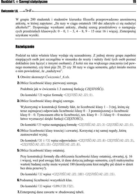 Statystyka opisowa w Excelu dla szkó³ Æwiczenia praktyczne PDF Free