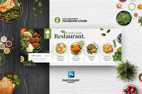 美味餐厅社交媒体主页封面设计模板 Fresh Food Restaurant Facebook Cover Template 设计小咖