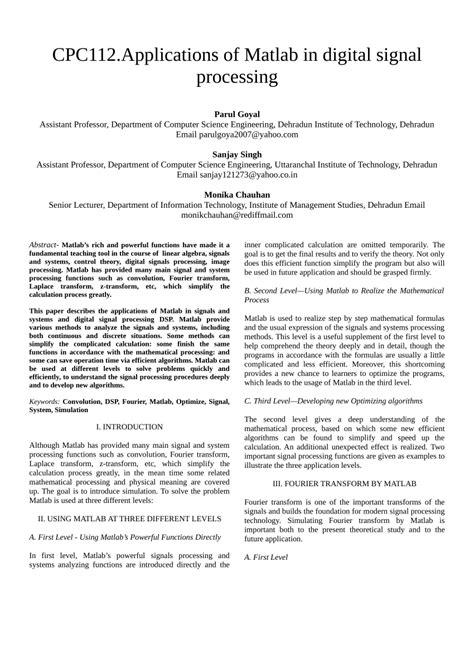 pdf applications of matlab in digital signal processing