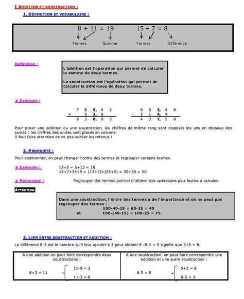 Cours Sur L Addition La Soustraction La Multiplication En Me