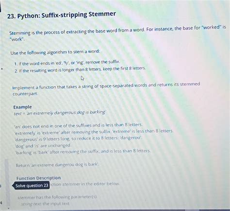 solved 23 python suffix stripping stemmer stemming is the