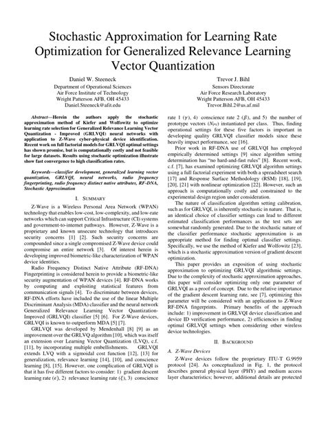 pdf stochastic approximation for learning rate optimization for generalized relevance learning