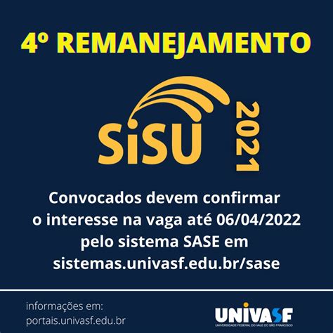 Univasf Divulga Remanejamento Do Sisu Univasf Universidade