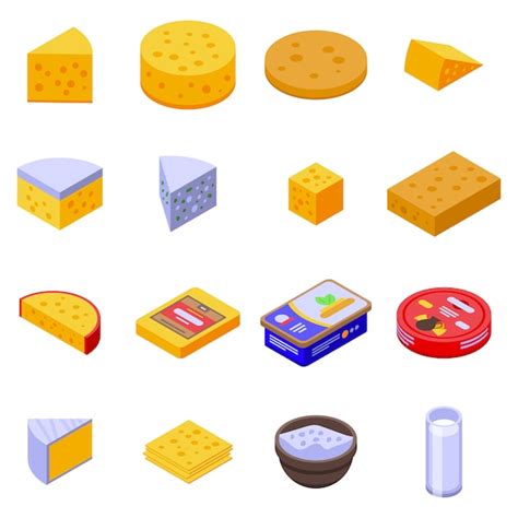 Conjunto De Iconos De Queso Estilo Isom Trico Vector Premium