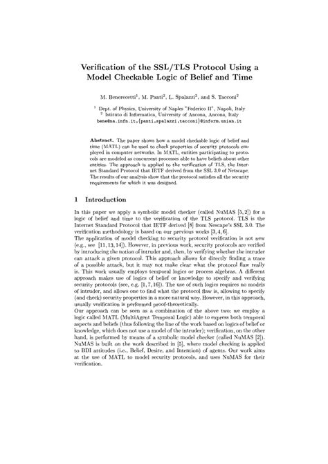 pdf verification of the ssl tls protocol using a model checkable logic of belief and time