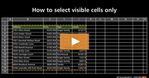 How To Select Visible Cells Only Video Exceljet