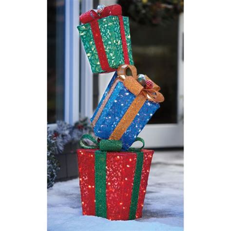 Set Of 3 Pre Lit Stacking Gift Boxes Outdoor Christmas Decorations