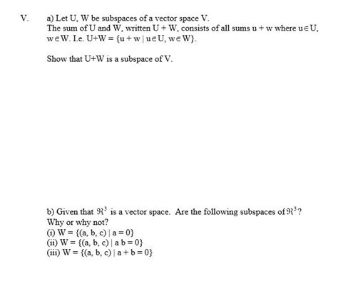 solved v a let u w be subspaces of a vector space v the wu