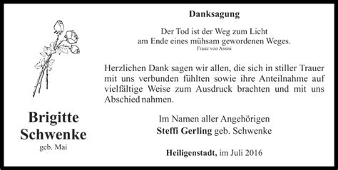 Traueranzeigen Von Brigitte Schwenke Trauer In Thueringen De