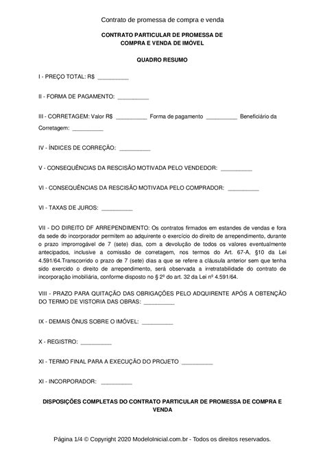 Modelo Contrato De Promessa De Compra E Venda