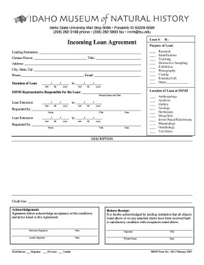 Fillable Online Imnh Isu Incoming Loan Agreement Idaho Museum Of