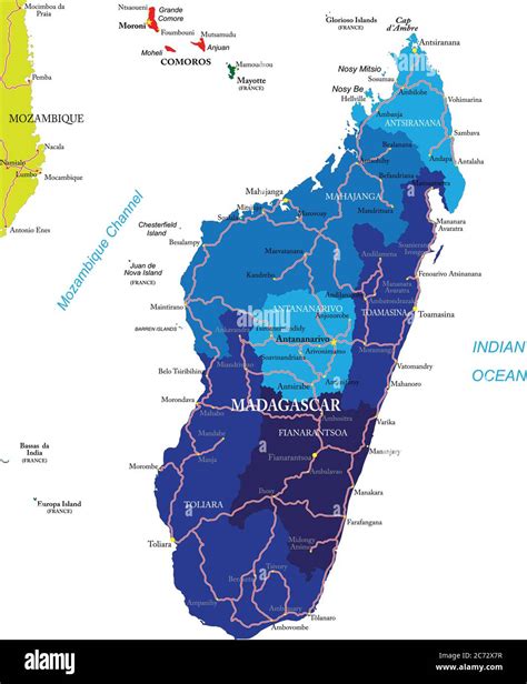 Madagascar Highly Detailed Vector Map With Administrative Regions Main