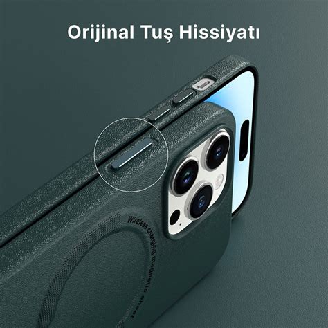 Apple iPhone 14 Pro Kılıf Açık Kahverengi Zebana Kablosuz Şarj Destekli