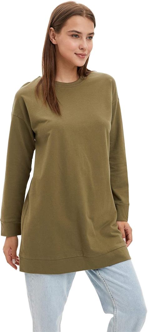 DeFacto Camiseta de manga larga para mujer túnica 100 algodón tops