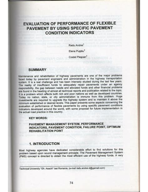 pdf evaluation of performance of flexible pavement by using specific pavement condition indicators