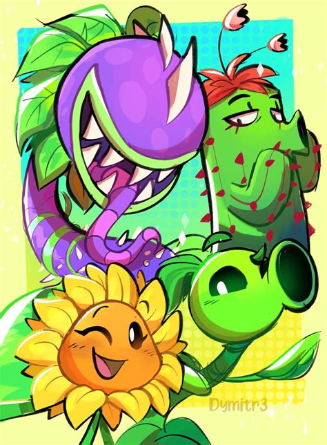 Peashooter Sunflower Chomper And Cactus Plants Vs Zombies Drawn By
