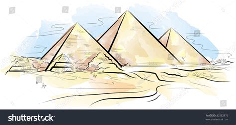 Drawing Color Pyramids Desert Giza Egypt Stock Vector Royalty Free