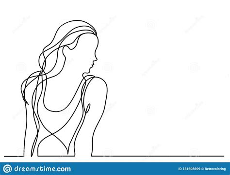 Dibujo Lineal Continuo De La Muchacha Hermosa Ilustración del Vector