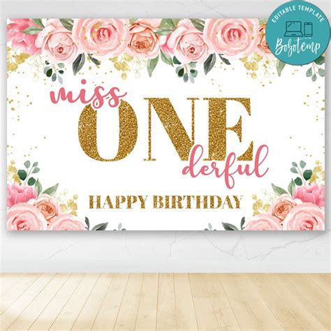 Miss Onederful Birthday Party Banner Backdrop Printable Diy Bobotemp