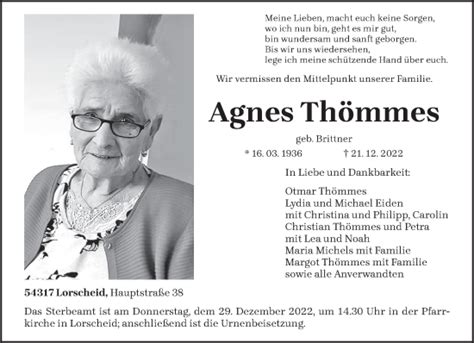 Traueranzeigen von Agnes Thömmes Volksfreund Trauer de