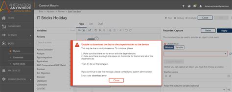 unable to download the bot or the dependencies to the device community