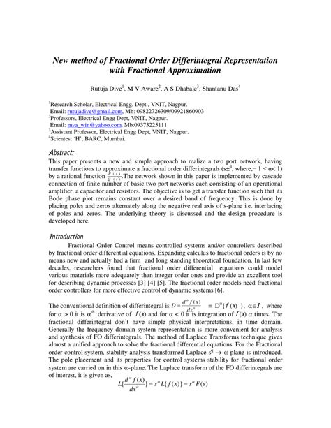 pdf new method of fractional order differintegral representation with fractional approximation