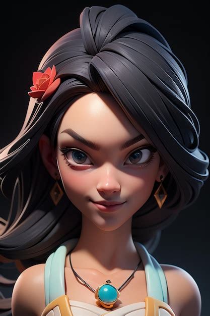 Renderización 3D de personajes de dibujos animados chica bonita modelo