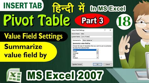 Pivot Table Value Field Settings Summarize By Options Excel Pivot