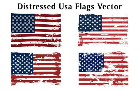Distressed Usa Flags Vector Illustration American Flag Flat Grunge
