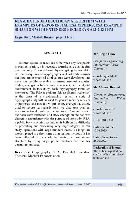 pdf rsa and extended euclidean algorithm with examples of exponential rsa ciphers rsa example