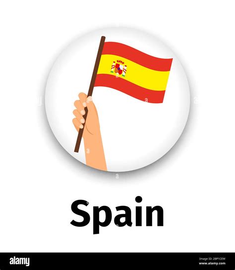 Spain Flag In Hand Round Icon With Shadow Isolated On White Human