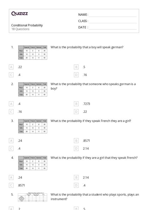 Conditional Probability Worksheets On Quizizz Free Printable