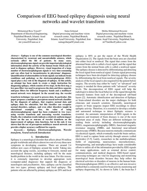 pdf comparison of eeg based epilepsy diagnosis using neural networks and wavelet transform